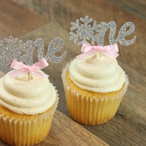 Winter Onederland Pink and Silver Snowflake Cupcake Toppers 12ct First ...