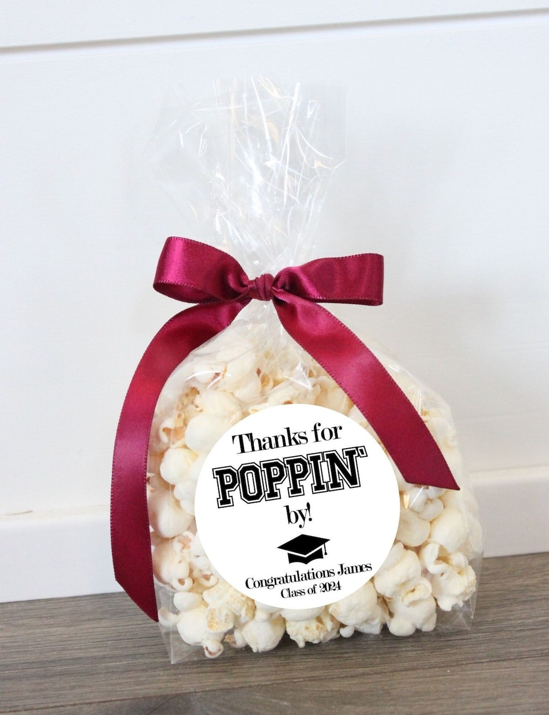 Thanks for Poppin' by Wine Graduation Party Favor Popcorn Bag Sticker ...