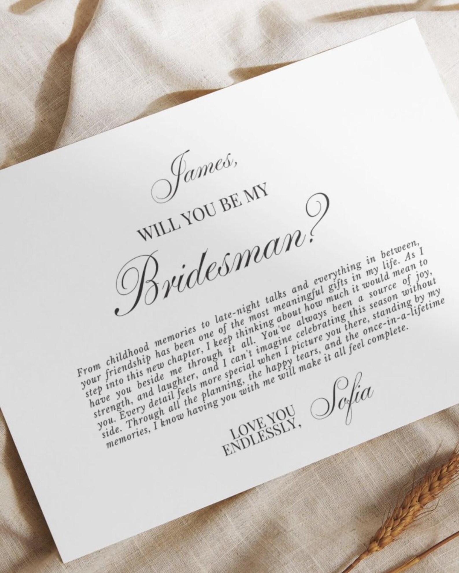 Personalized Bridesman Proposal Card: Elegant Digital Keepsake - Etsy