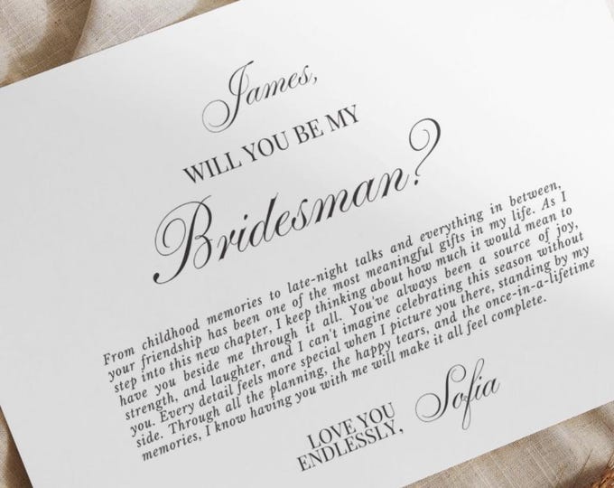 Personalized Bridesman Proposal Card: Elegant Digital Keepsake - Etsy
