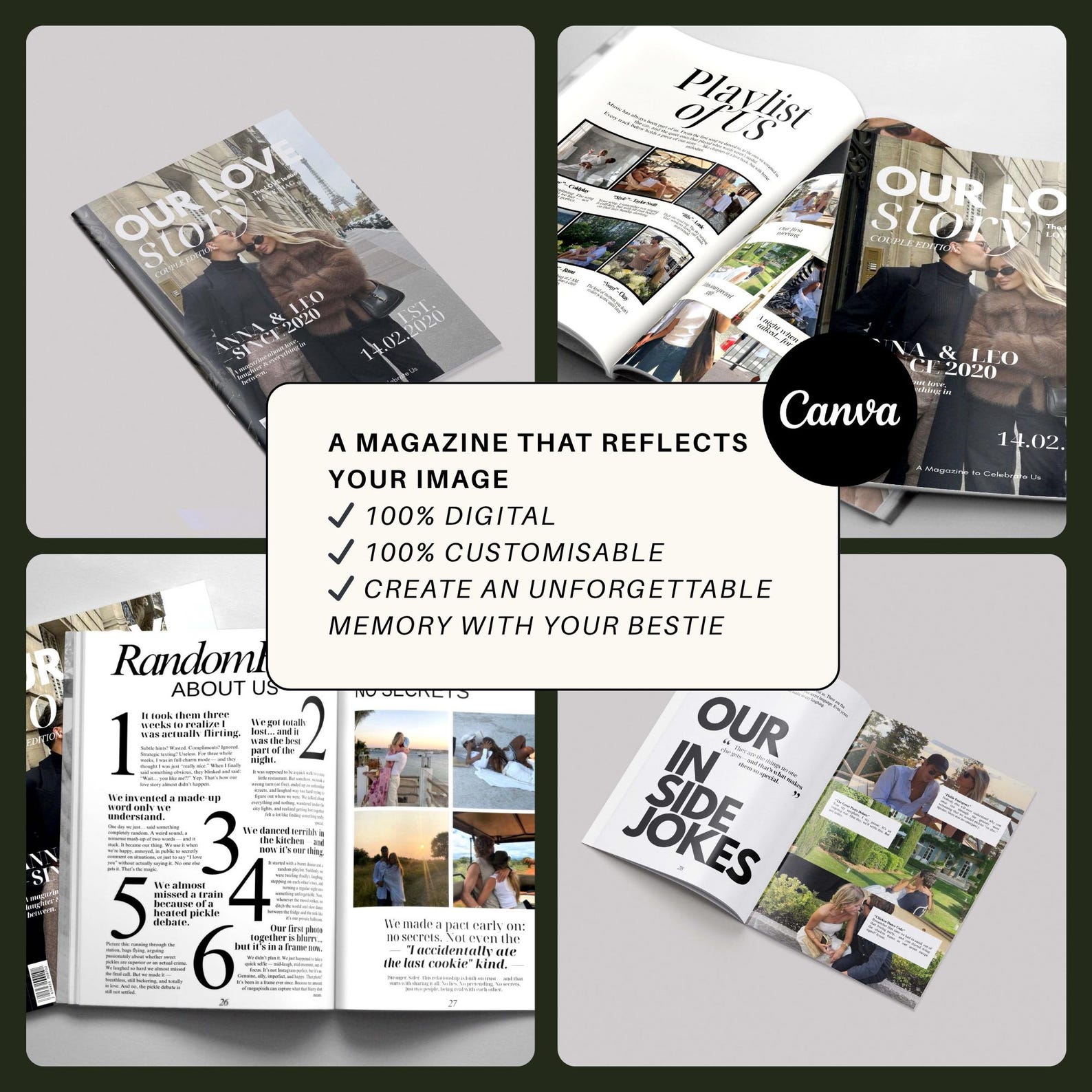 Custom Couple Magazine Template, Romantic Canva Gift Boyfriend ...