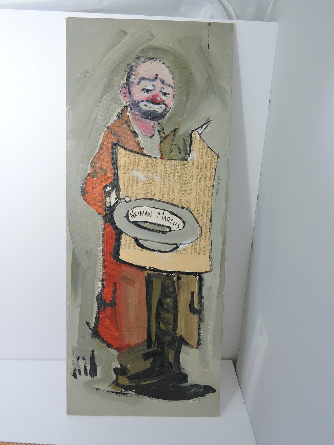 Clown Reading Newspaper Painting Collage Emmit Kelly - Etsy