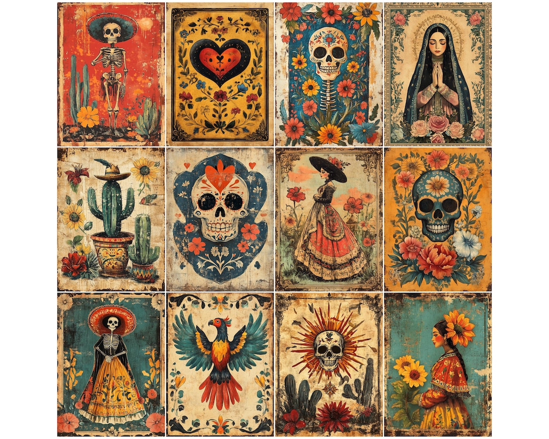 Dia De Los Muertos Calavera Art Mexican Folk Art Poster Set (digital ...