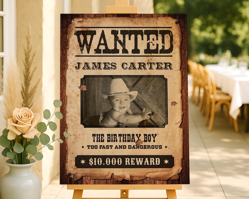 Wanted Poster Cowboy Birthday Sign Western Party Photo Prop (canva ...