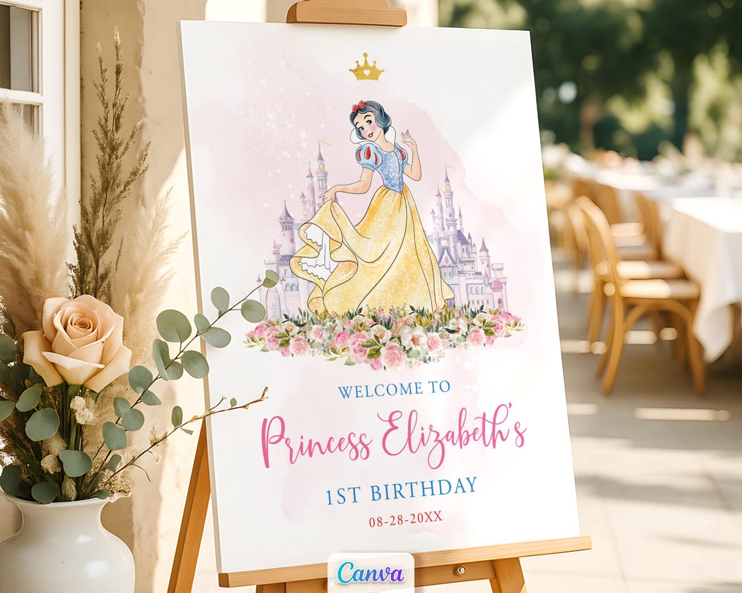 Snow White Welcome Sign Birthday Party Entrance Door Decor (canva ...