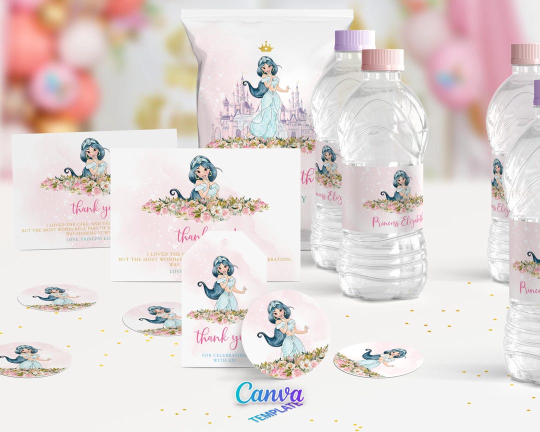 Jasmine Party Favors, Water Bottle Labels, Favor Tags & Chip Bags ...