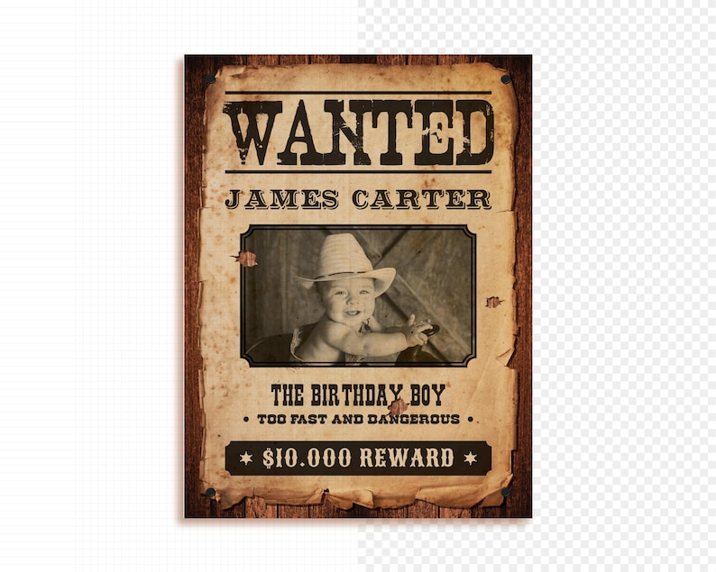 Wanted Poster Cowboy Birthday Sign Western Party Photo Prop (canva ...