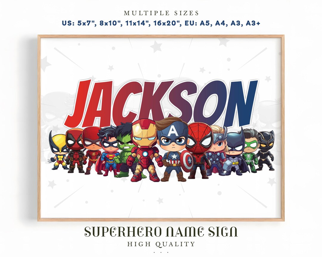 Superhero Name Sign Wall Art Print, Superheroes Room Decor, Editable ...