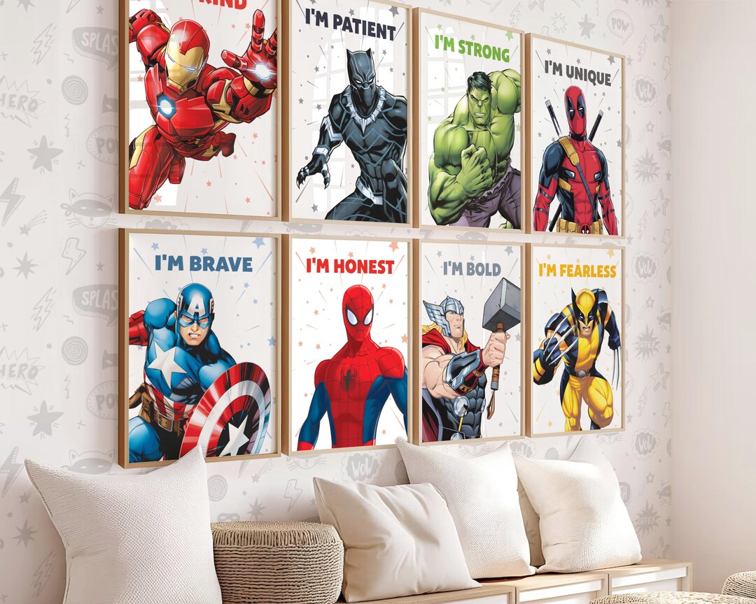 Superhero Wall Art Prints, Positive Affirmations Boys Room Decor, Set ...