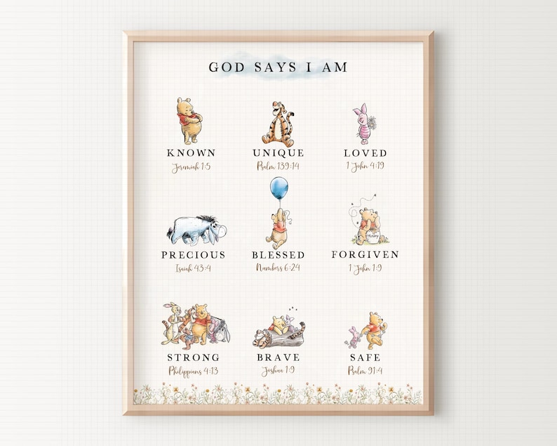 Winnie the Pooh Nursery Art: God Says I Am, Bible Verse (printable) - Etsy