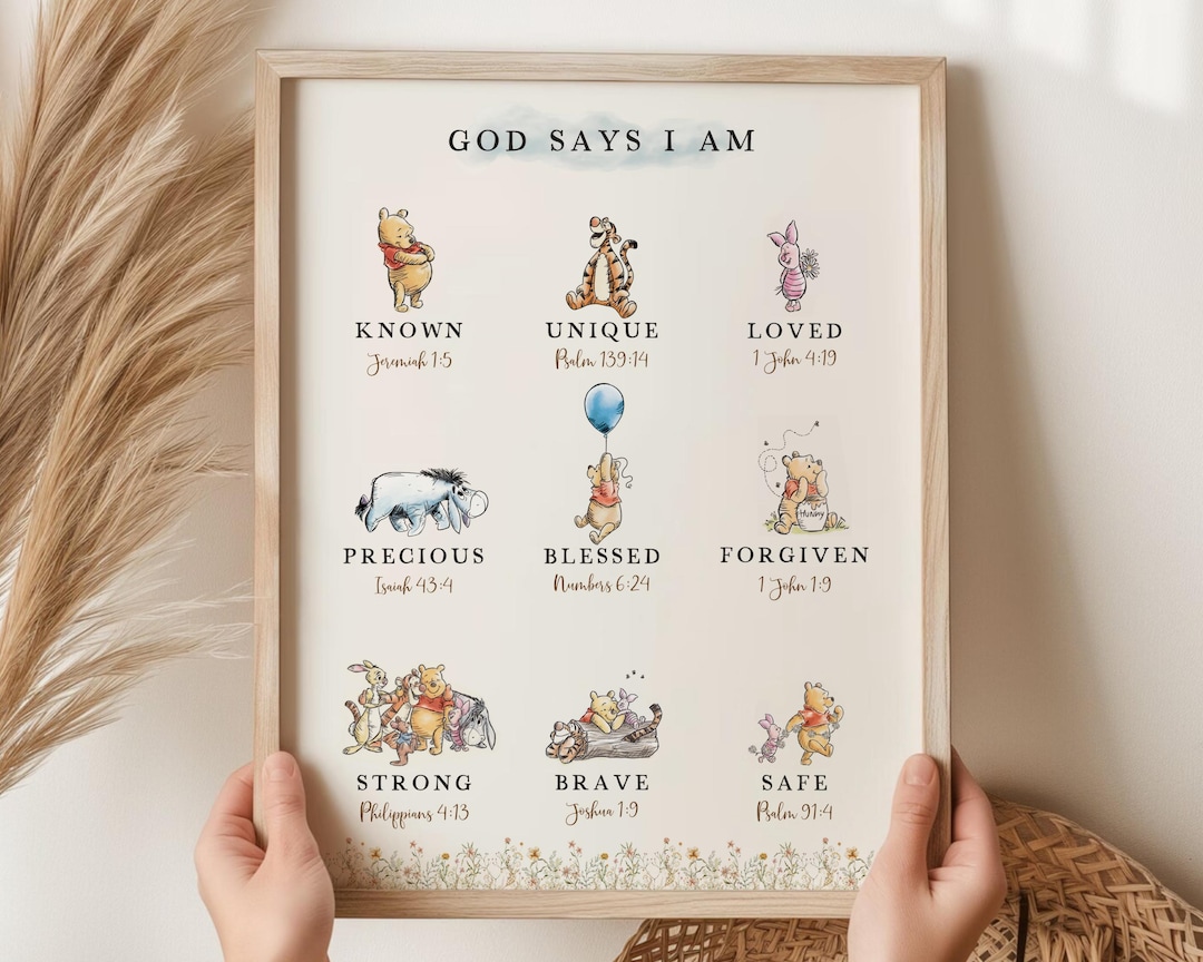 Winnie the Pooh Nursery Art: God Says I Am, Bible Verse (printable) - Etsy