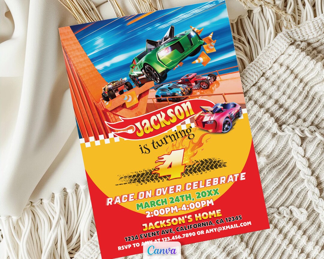 Hot Racing Red - Blue Car Invitation Invite Canva Template - Etsy