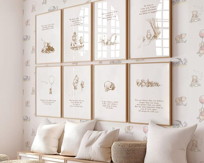 Winnie the Pooh Prints Nursery Wall Art Decor Set of 8 Minimalist ...