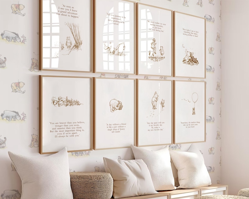 Winnie the Pooh Prints Nursery Wall Art Decor Set of 8 Minimalist ...