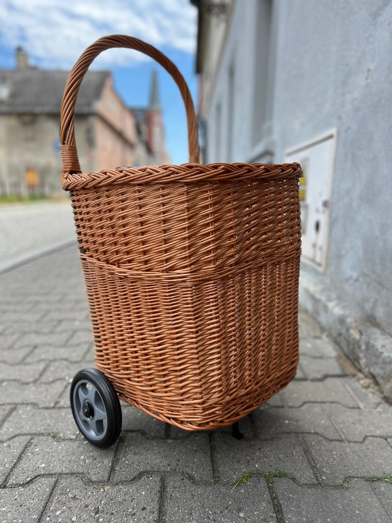 Wicker Trolley With Wheels – Handmade Polish Market Basket – Fully ...
