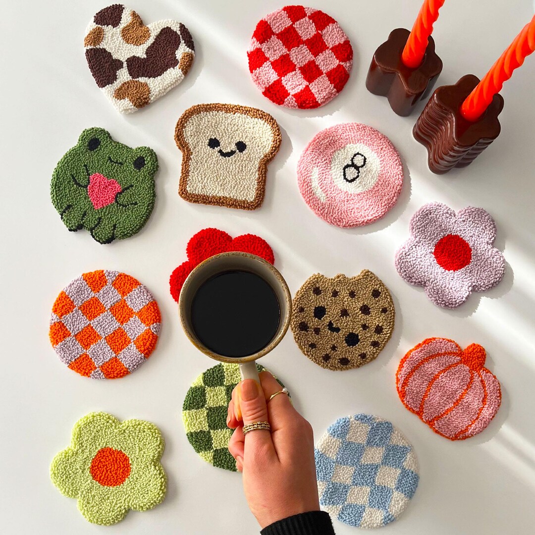 Tufted Mug Rugs, Y2K Style Punch Needle Coasters, Cute Teenager Gift ...