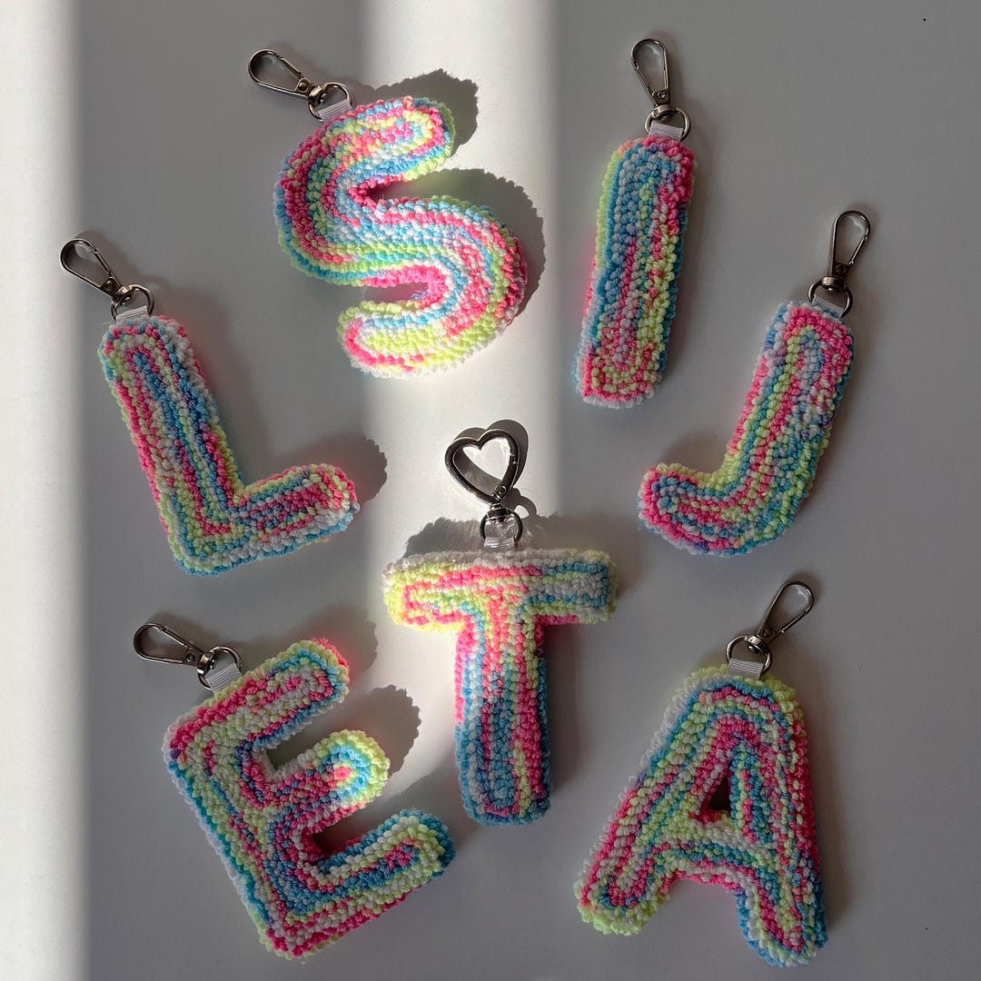 Personalized Letter Keychain, Punch Needle Initial Keyring, Custom Bag ...