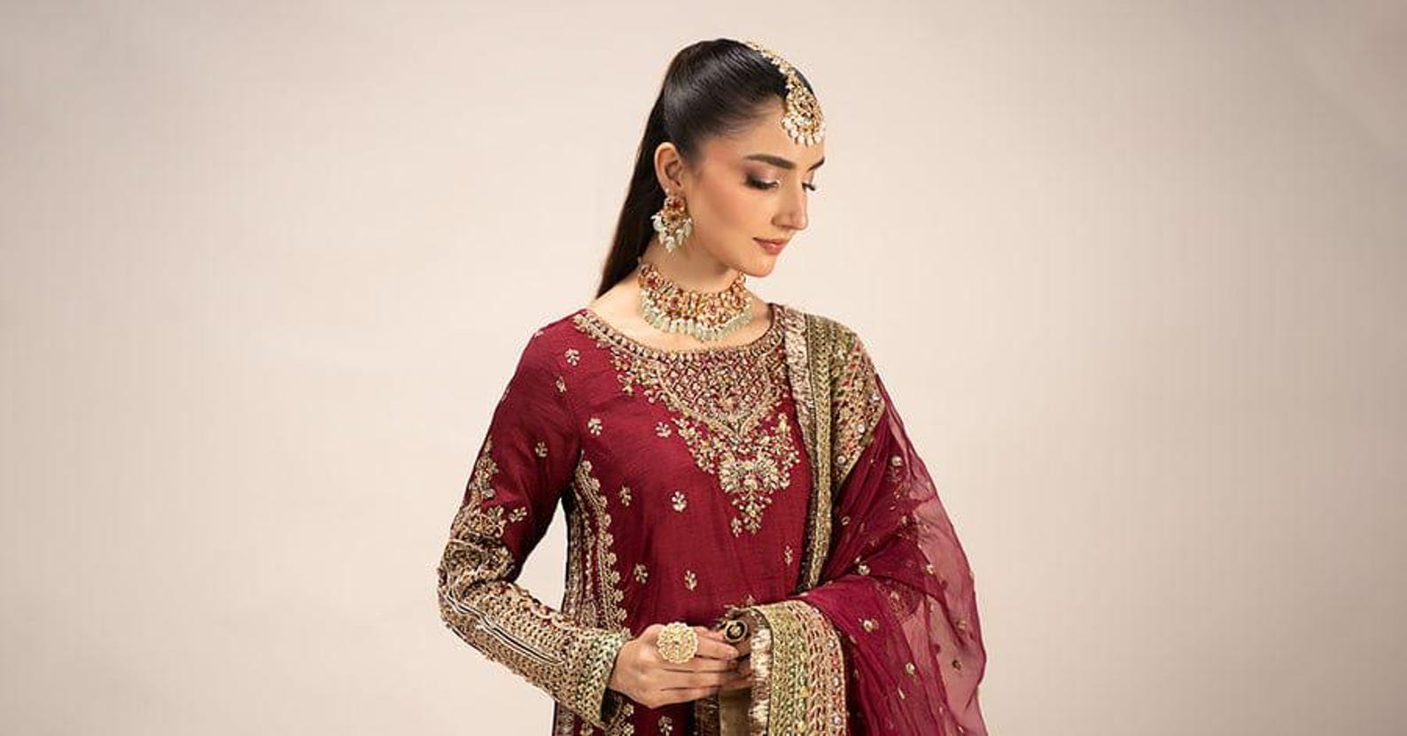 Red Embroidered, Raw Silk Suit, Pakistani Wedding Dress, Eid Party ...