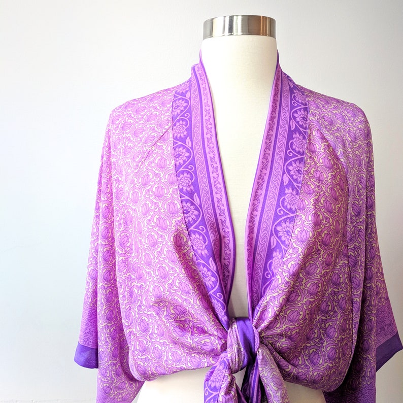 Purple Kimono Robe Kimono Wrap Top Bohemian Wrap Blouse | Etsy
