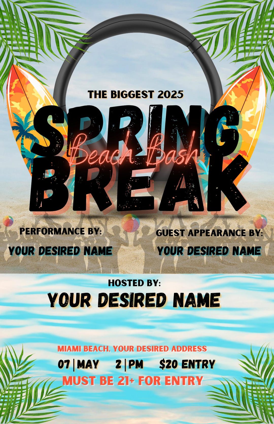 Spring Break Beach Bash Template - Etsy