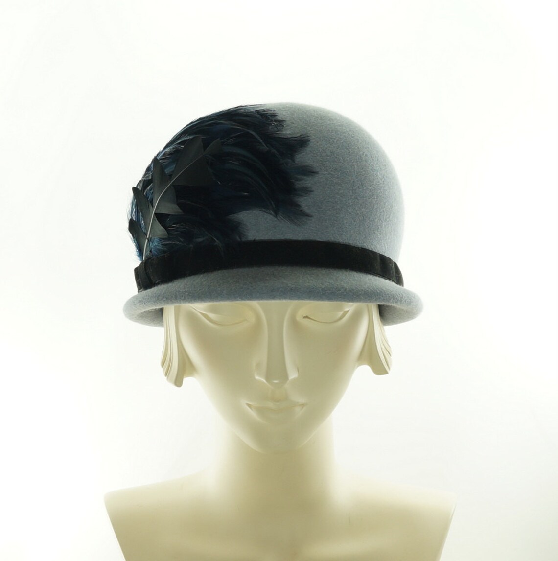 Luce blu Derby cappello donna, cappello piuma blu, bombetta, cappello ...