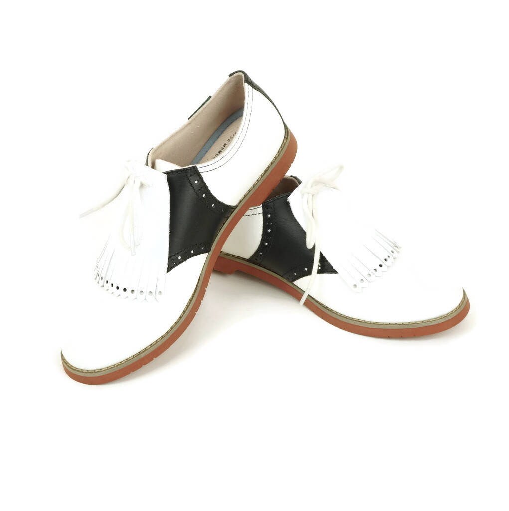 White Leather Kilties For Ladies Golf Shoes Swing Dance Shoes Saddle Shoes Leather Shoe