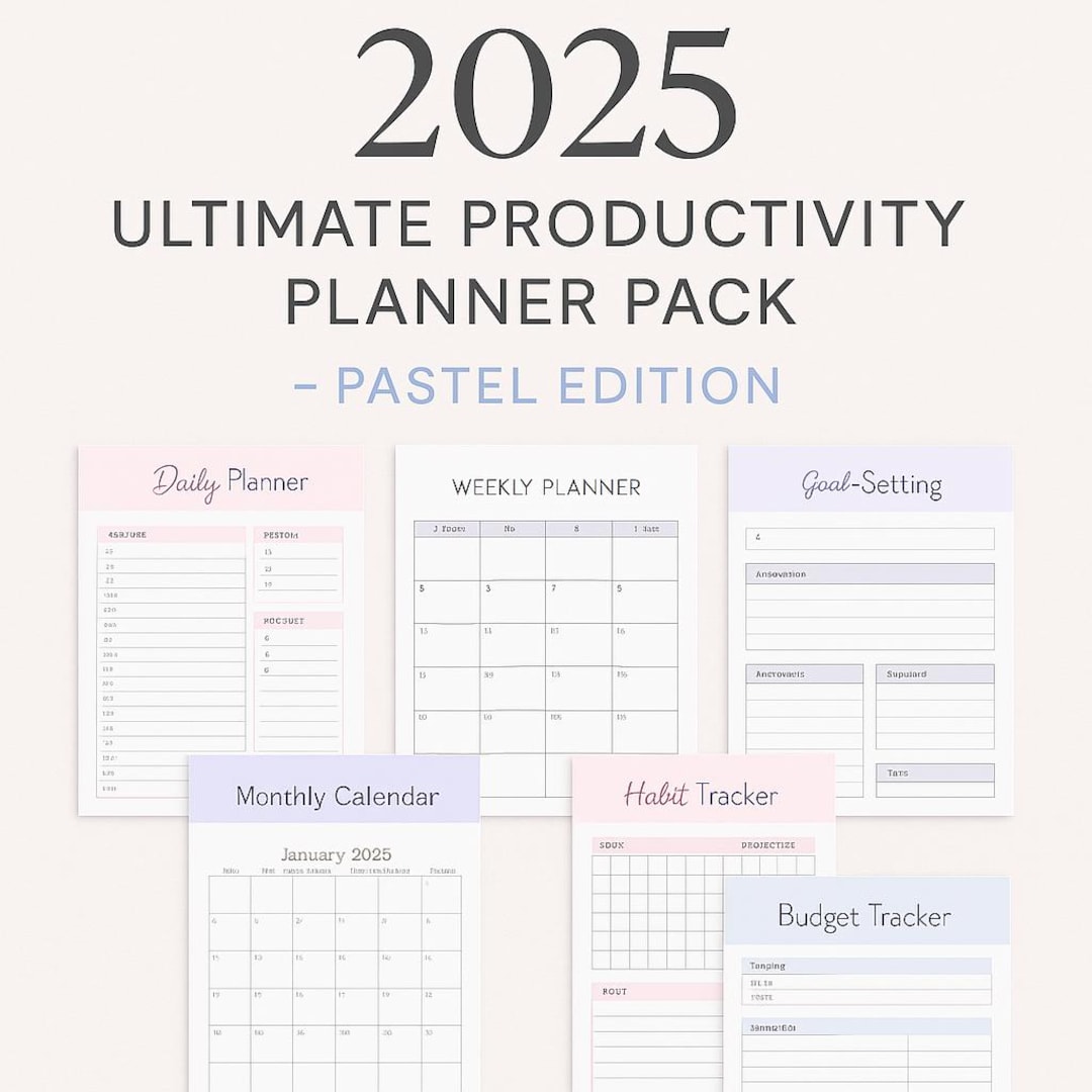 2025 Pastel Productivity Planner: Daily, Weekly, Monthly, Goal Trackers ...