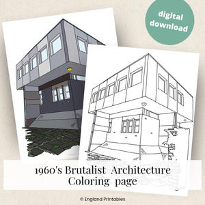 1960's Brutalist Architecture Concrete Printable Coloring Sheet. Hand ...