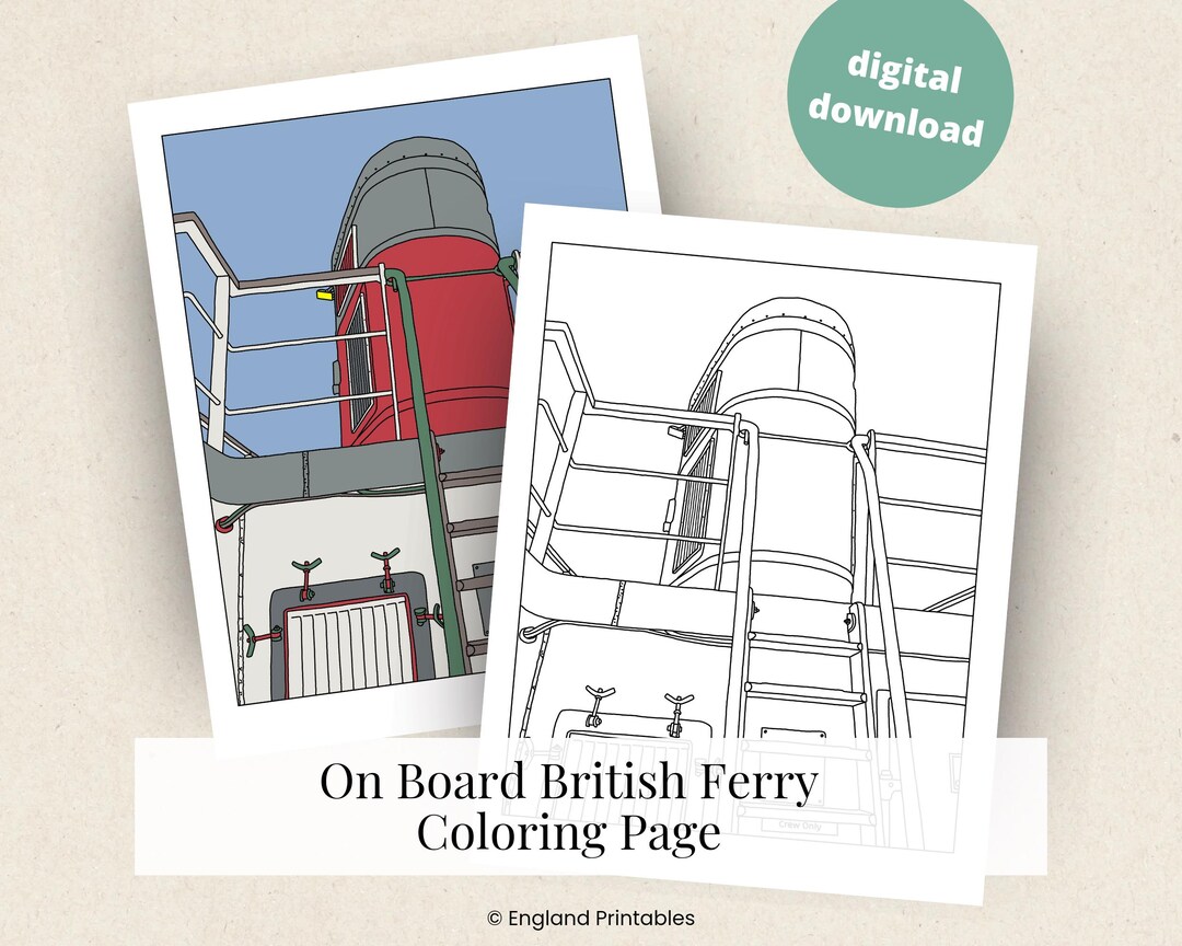 British Ferry on Board Detail Printable Coloring Sheet. Hand Drawn ...