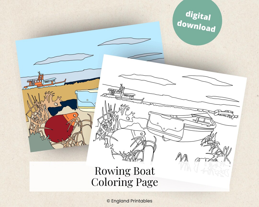 Rowing Boat Printable Coloring Sheet. Hand Drawn Black & White ...