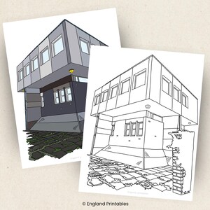 1960's Brutalist Architecture Concrete Printable Coloring Sheet. Hand ...