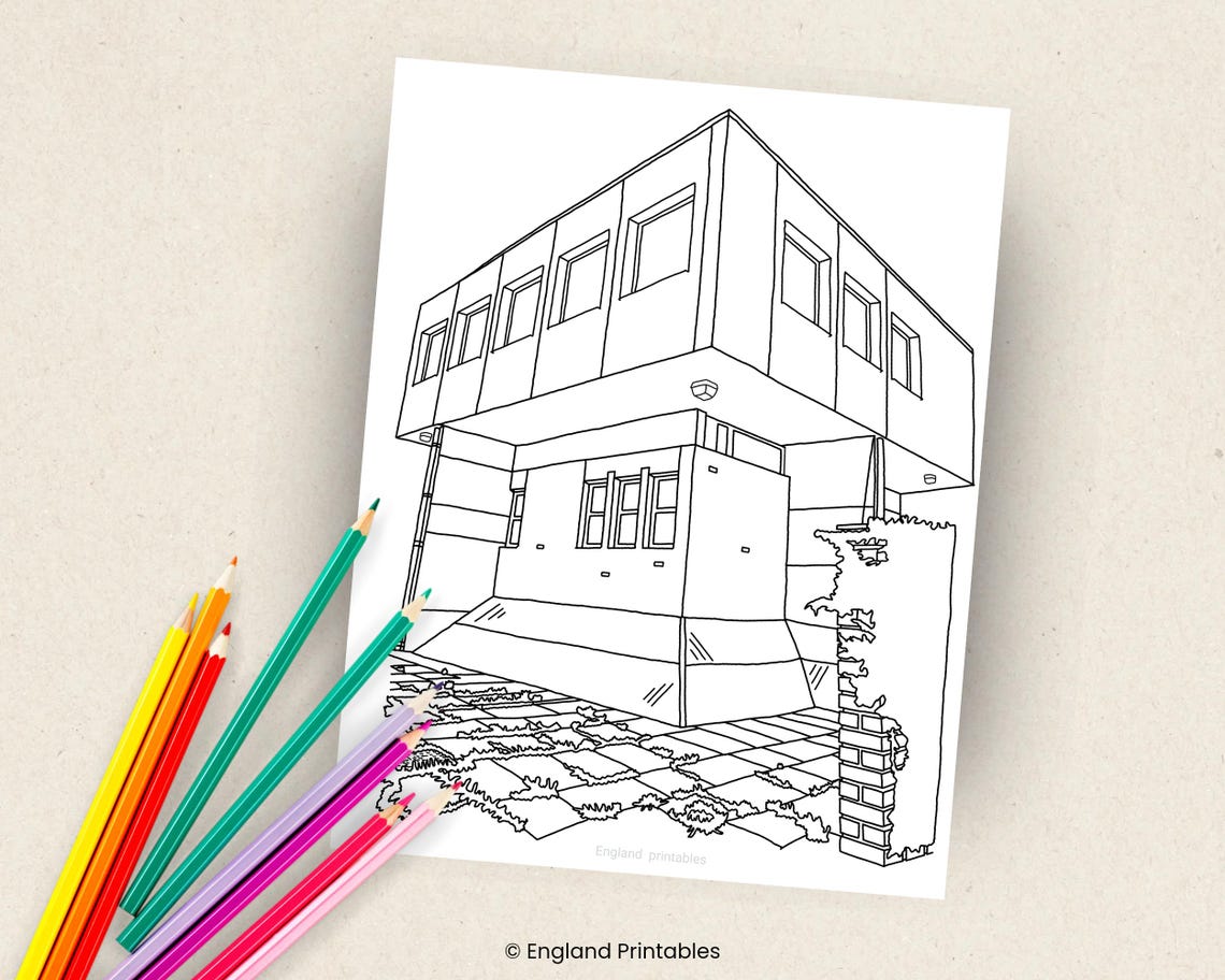 1960's Brutalist Architecture Concrete Printable Coloring Sheet. Hand ...