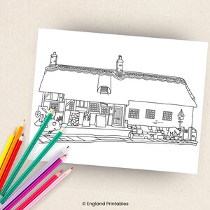 Thatched Cottage Printable, Coloring Sheet, English Countryside, Hand ...