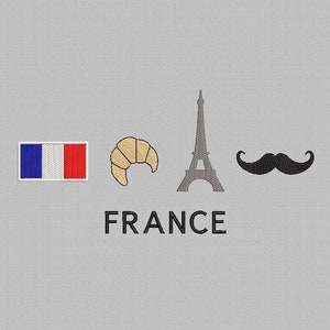France Embroidery Design, Eiffel Tower Embroidery Pattern, Croissant ...