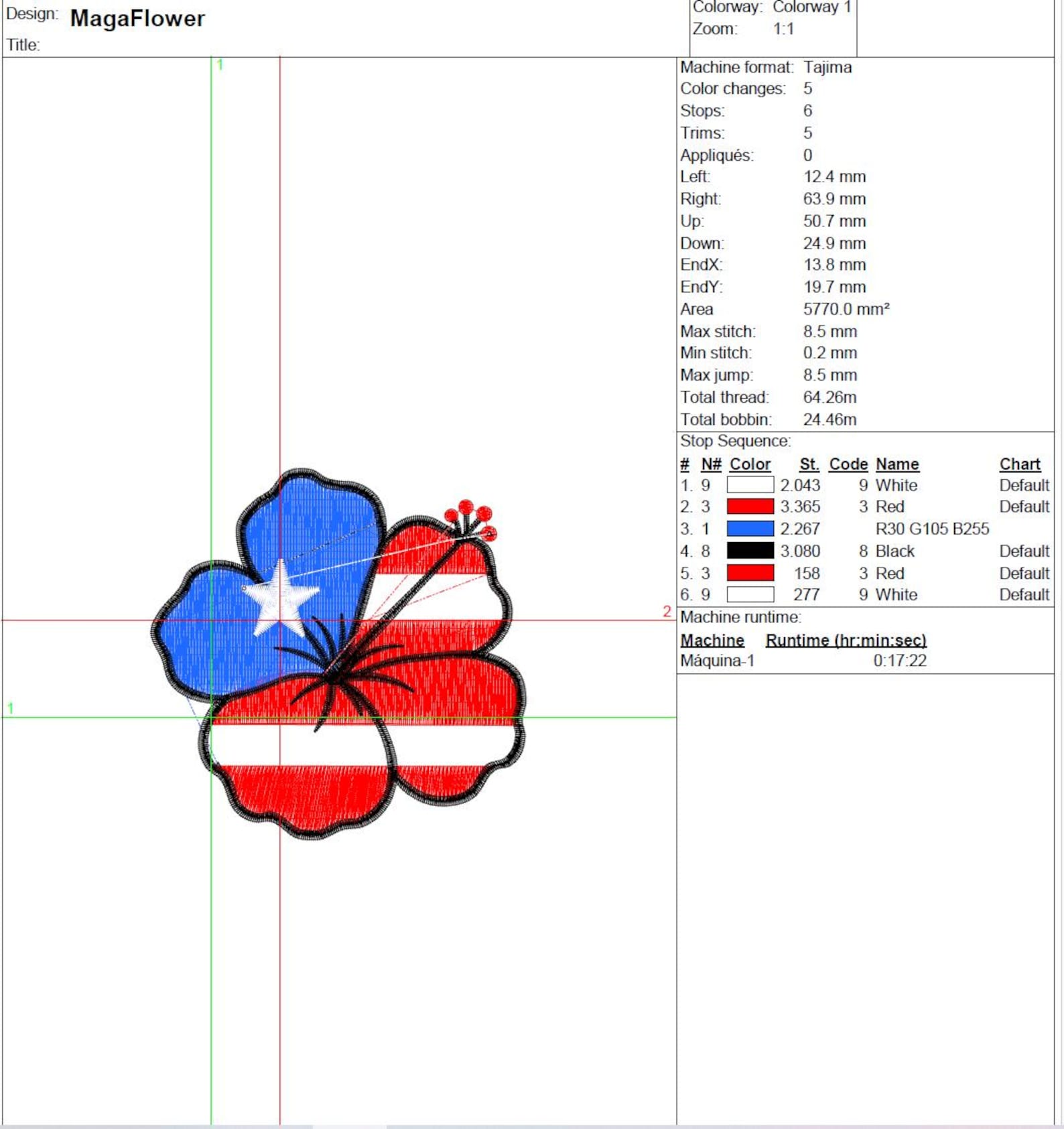 Maga Flower Embroidery File, Maga Flower With Puerto Rico Flag ...