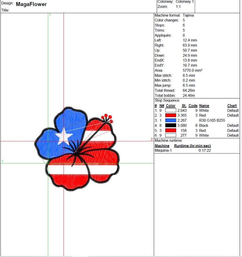 Maga Flower Embroidery File, Maga Flower With Puerto Rico Flag ...