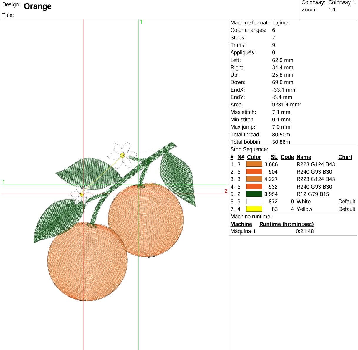 Orange Embroidery Design, Flower and Citrus Fruit Embroidery File ...