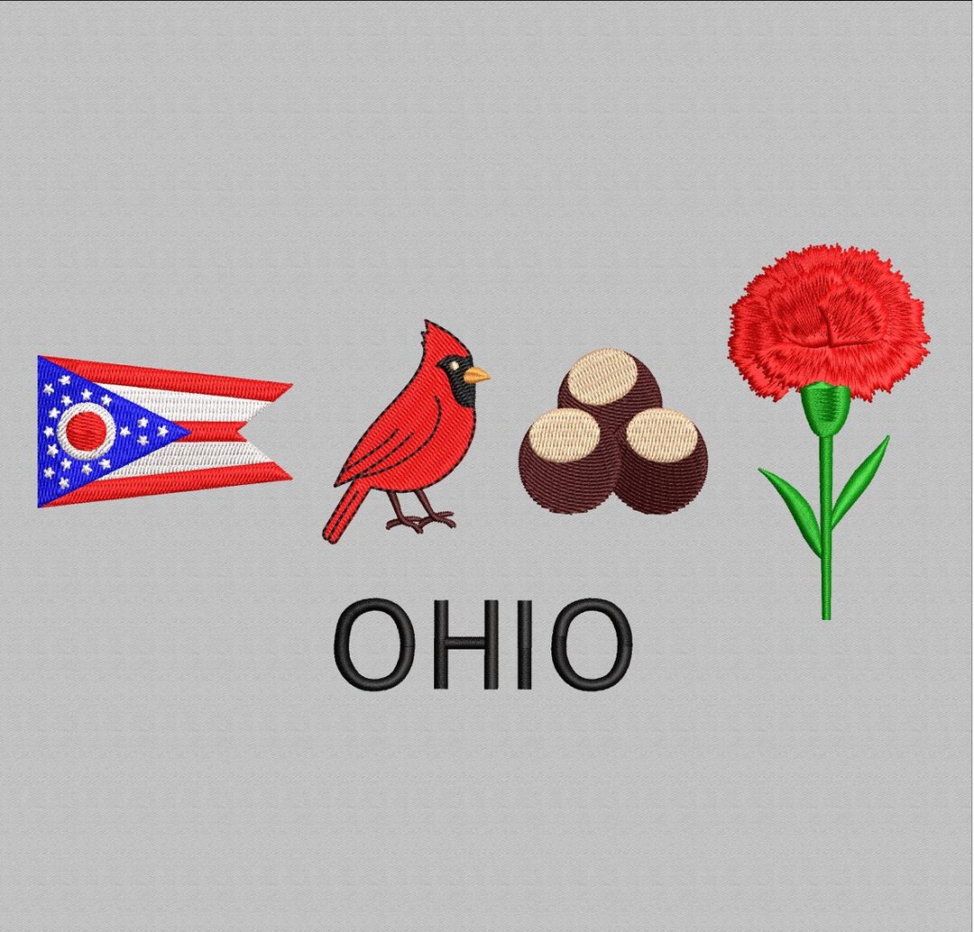 Ohio Embroidery Design: Buckeye State Icons (digital Download, 3 Sizes ...