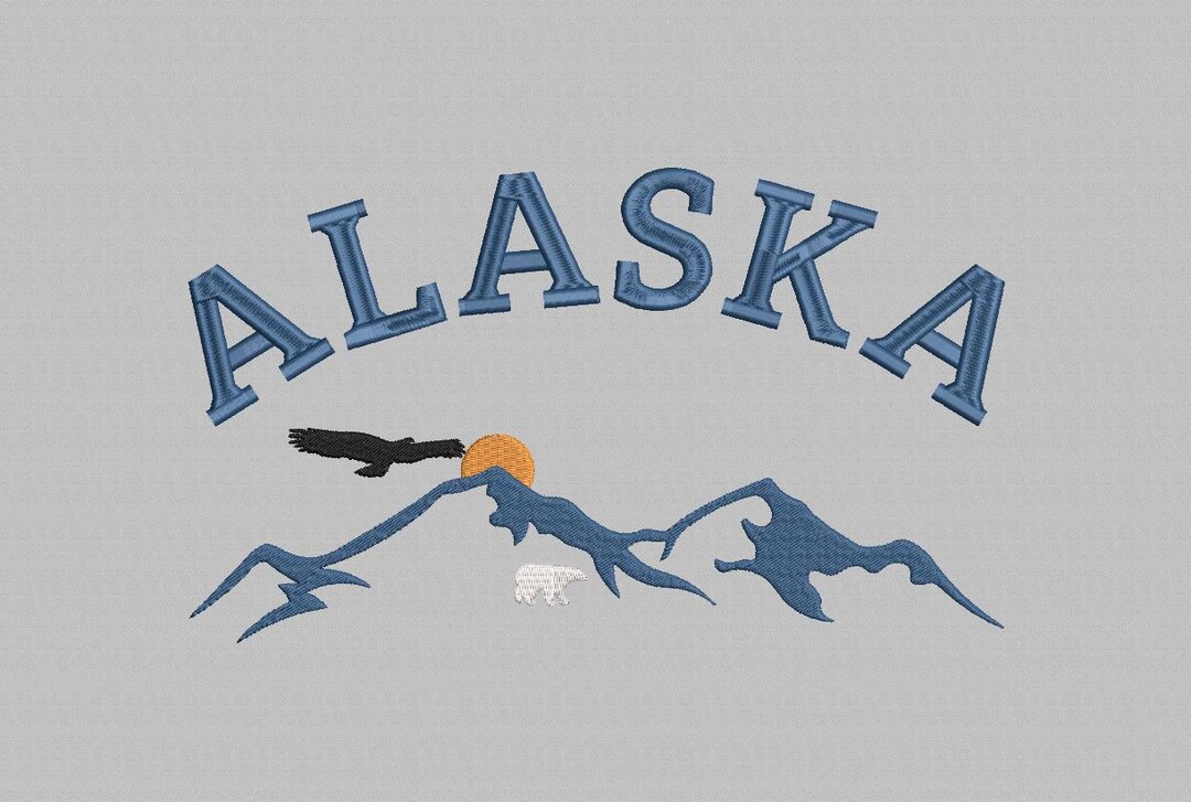 Alaska State USA Embroidery Designs, Mountains Design, Snow Mountains ...