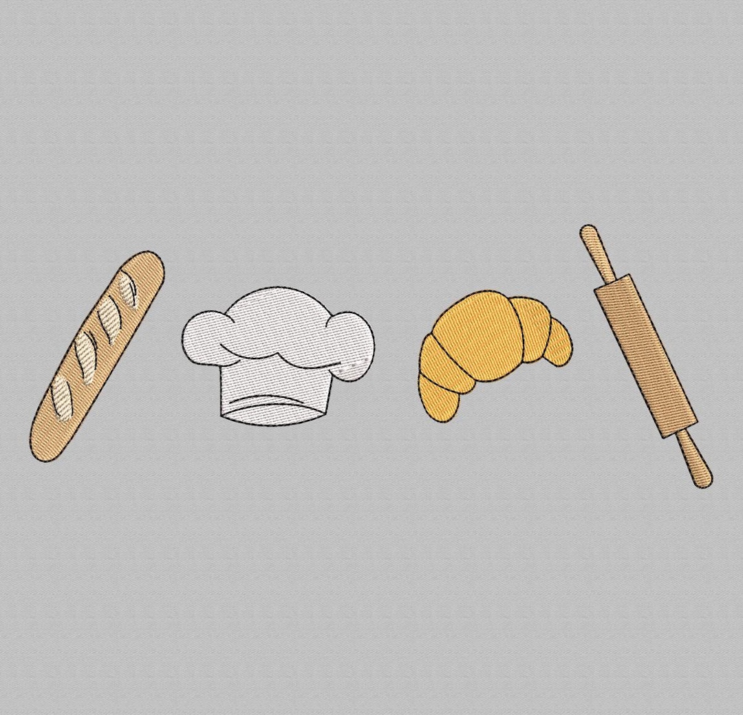 Bakery Machine Embroidery Designs, Bread Embrodiery Design, Croissant ...