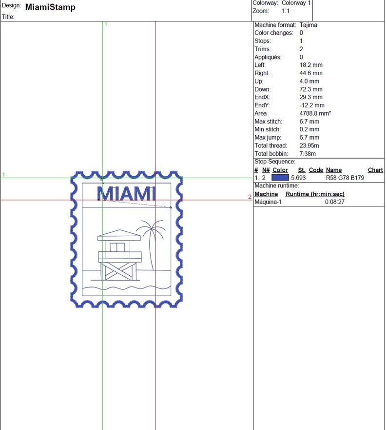 Miami Stamp Machine Embroidery Design, EEUU Postage Stamp Digital File ...