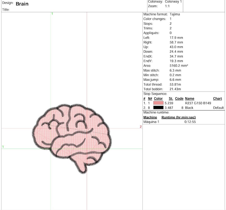 Brain Embroidery Design: Anatomy Pattern, Mini Cerebrum File (digital ...