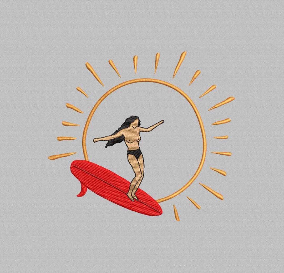 Girl Surfing Embroidery Design: Summer Surf Sunset Digital File ...