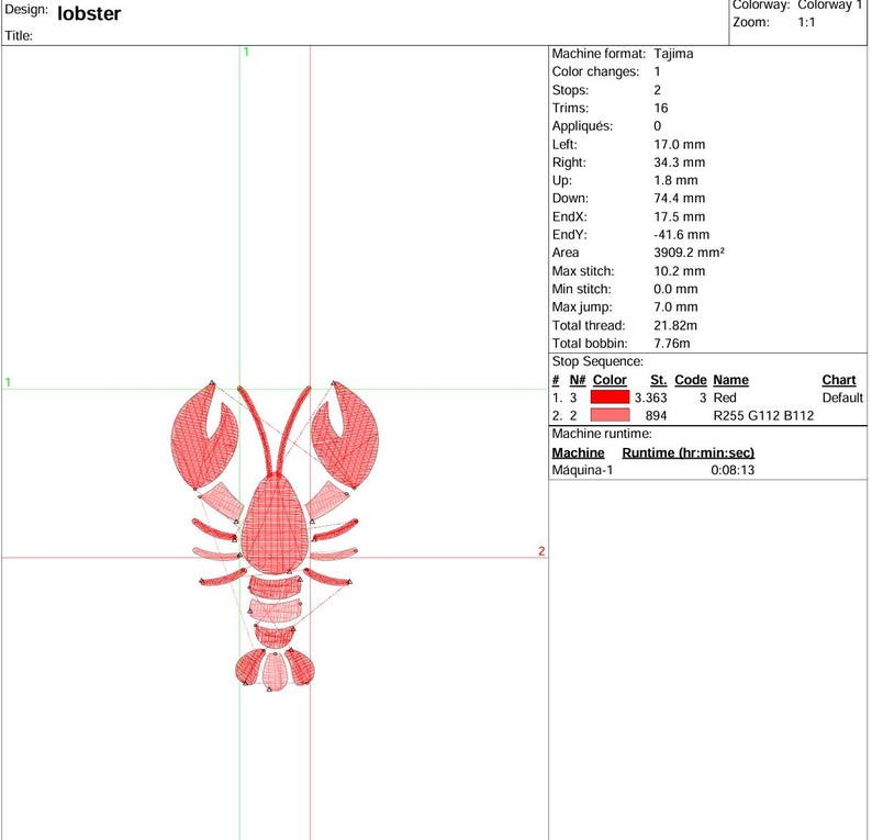 Lobster Embroidery Design, Sea Animal Machine Embroidery (digital ...