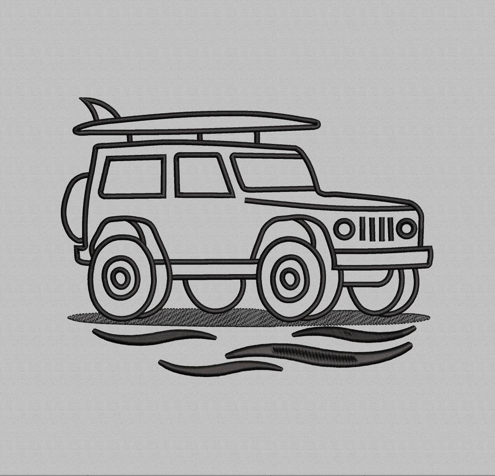 Surf Car Embroidery Design: Summer Beach Vibes (digital Download, 4 ...
