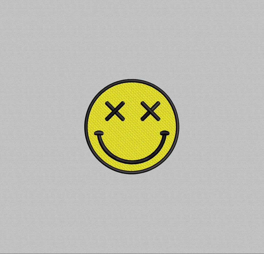 Smiley Face 3D Embroidery Design, X Eyes Smiley Face Design, Happy Face ...
