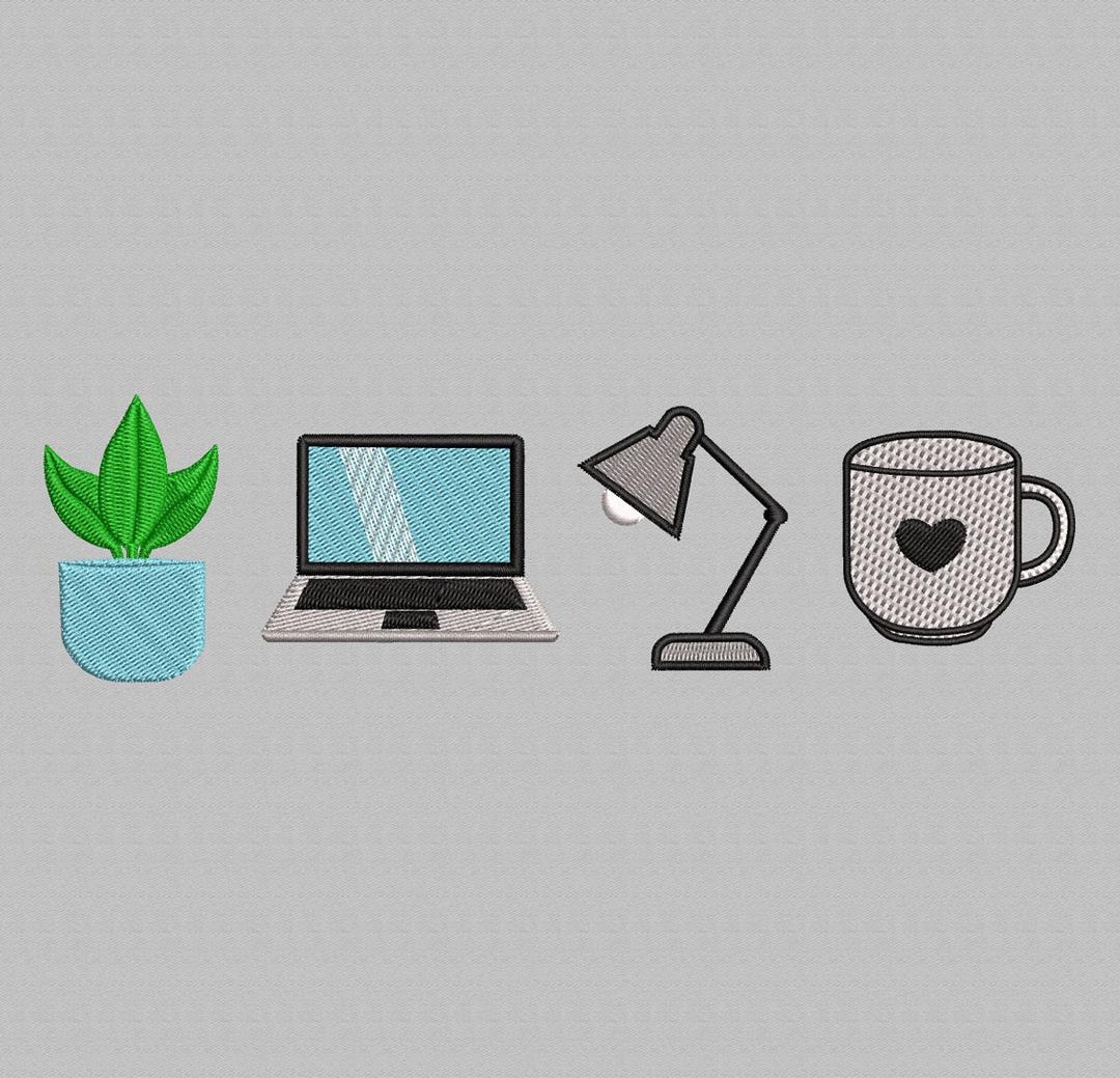 Office Tools Embroidery Design, Laptop Lamp and Tea Cup Embroidery File ...