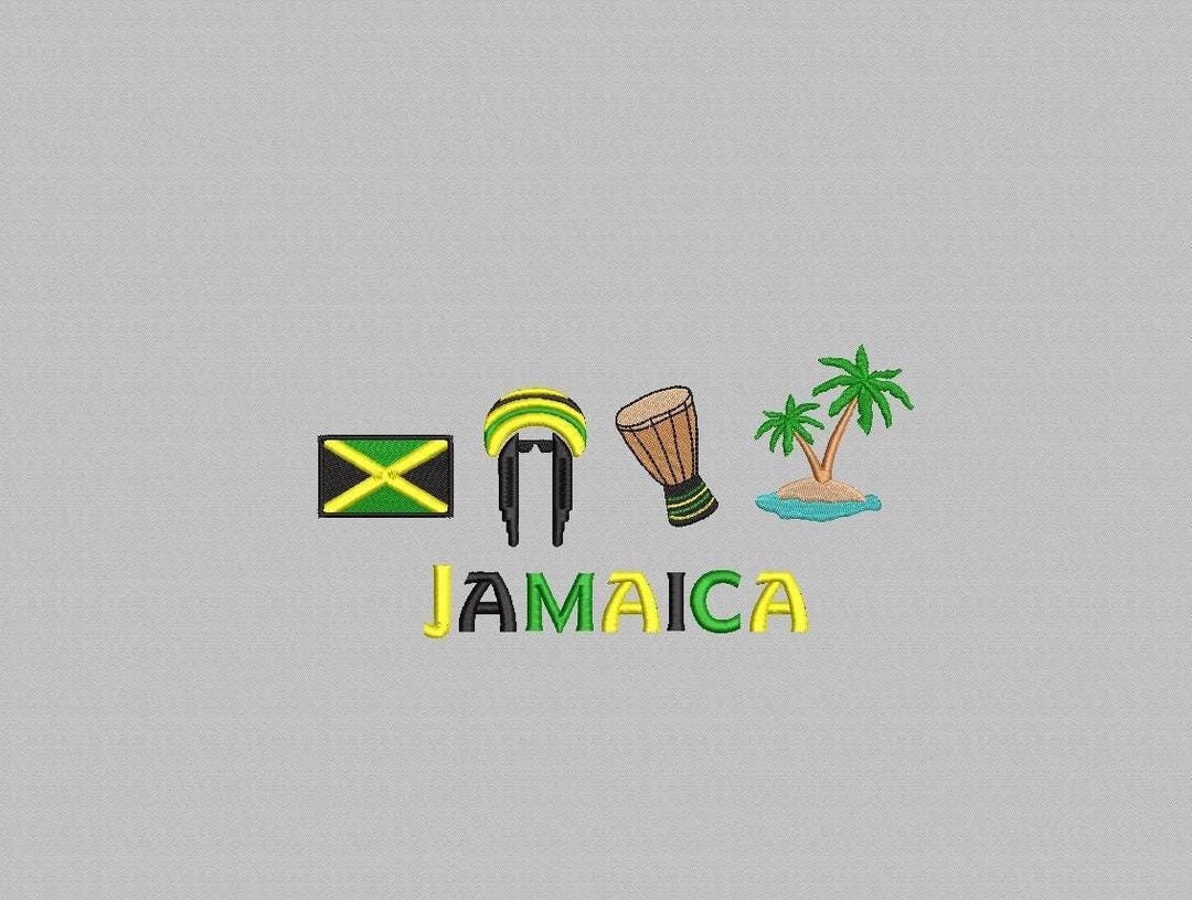 Jamaica Flag Embroidery Design, Reggae Drum, Island Palm (digital ...