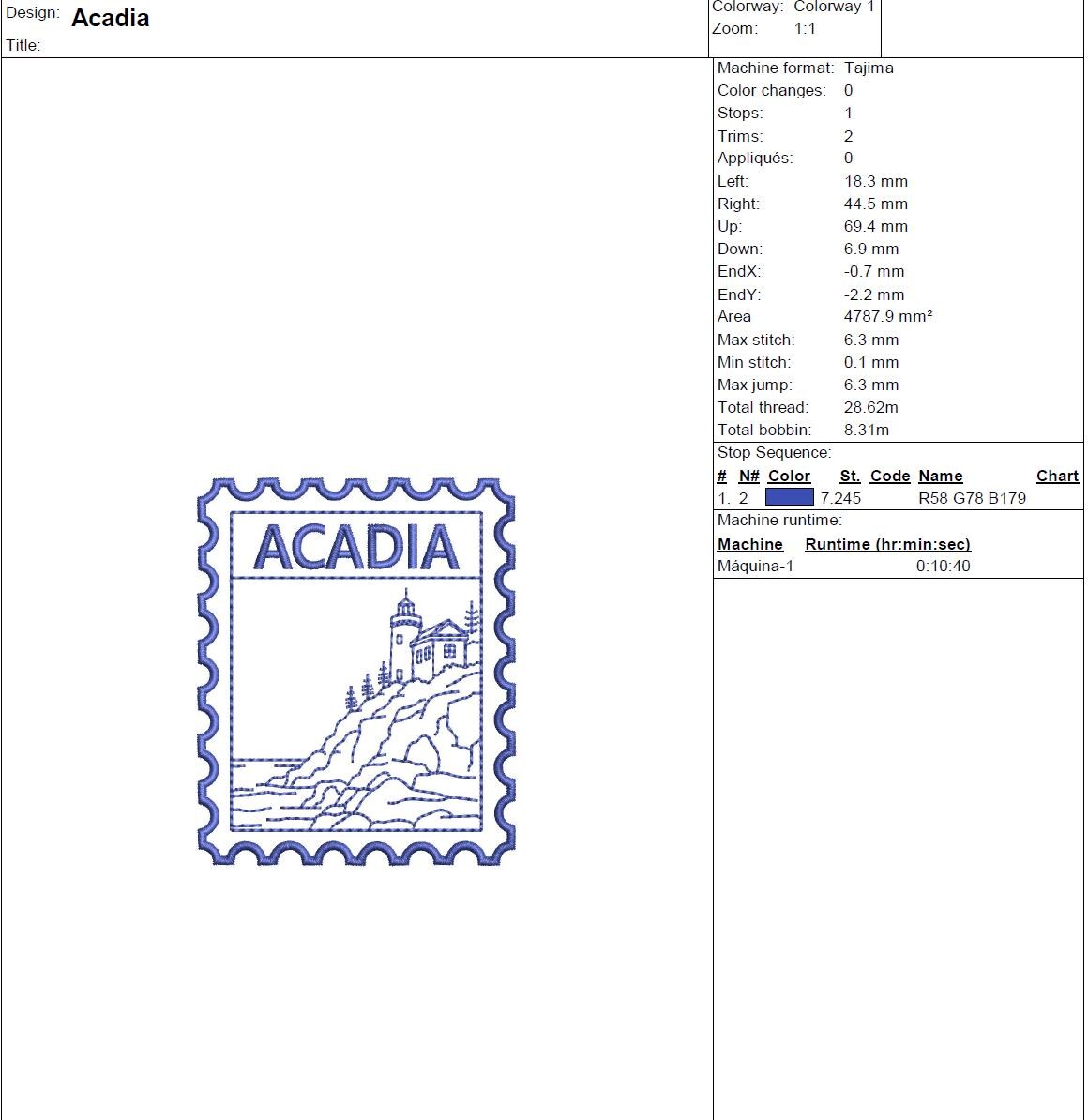 Acadia National Park Embroidery Design: Maine State USA Stamp (digital ...