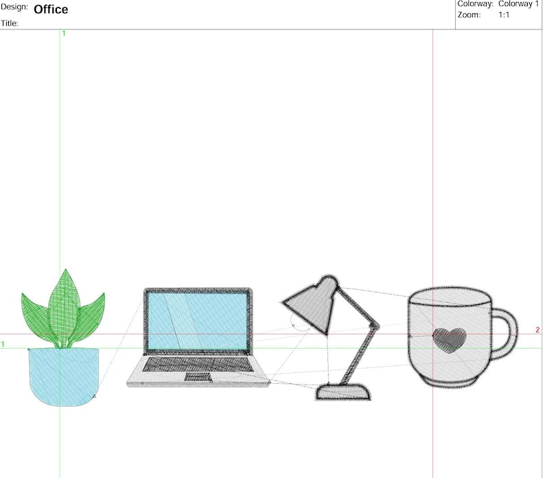 Office Tools Embroidery Design, Laptop Lamp and Tea Cup Embroidery File ...